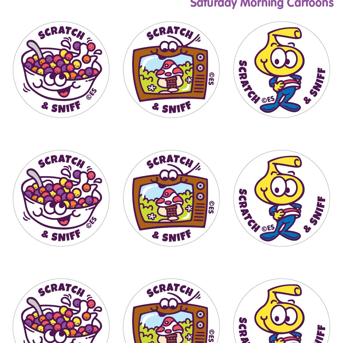 Morning Cartoons Scratch & Sniff Sticker Sheet – Calliope Paperie